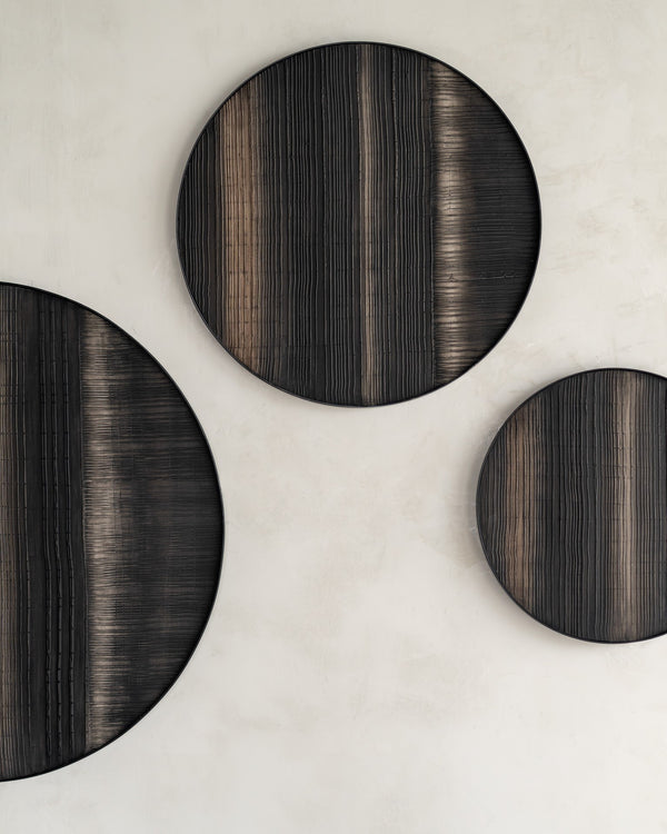 Veggkraut - svartur metal rammi - Kringlótt - Tekk